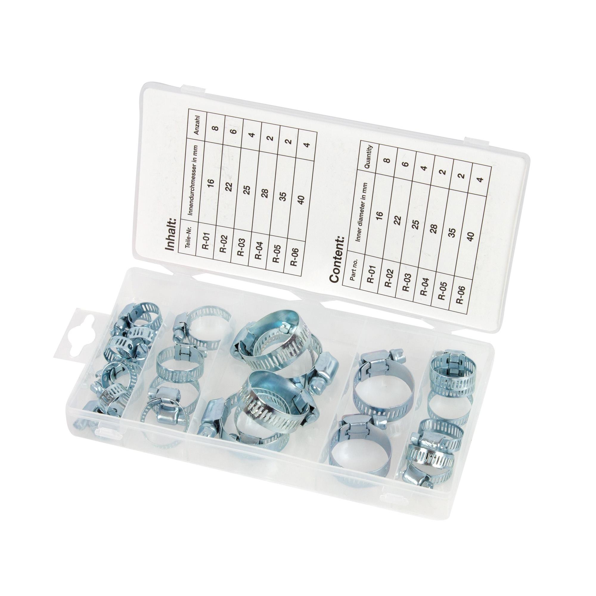 Schlauchklemmen-Sortiment, rostfrei, 26-tlg. | Schlauchklemmen | Verbindungsteile ...