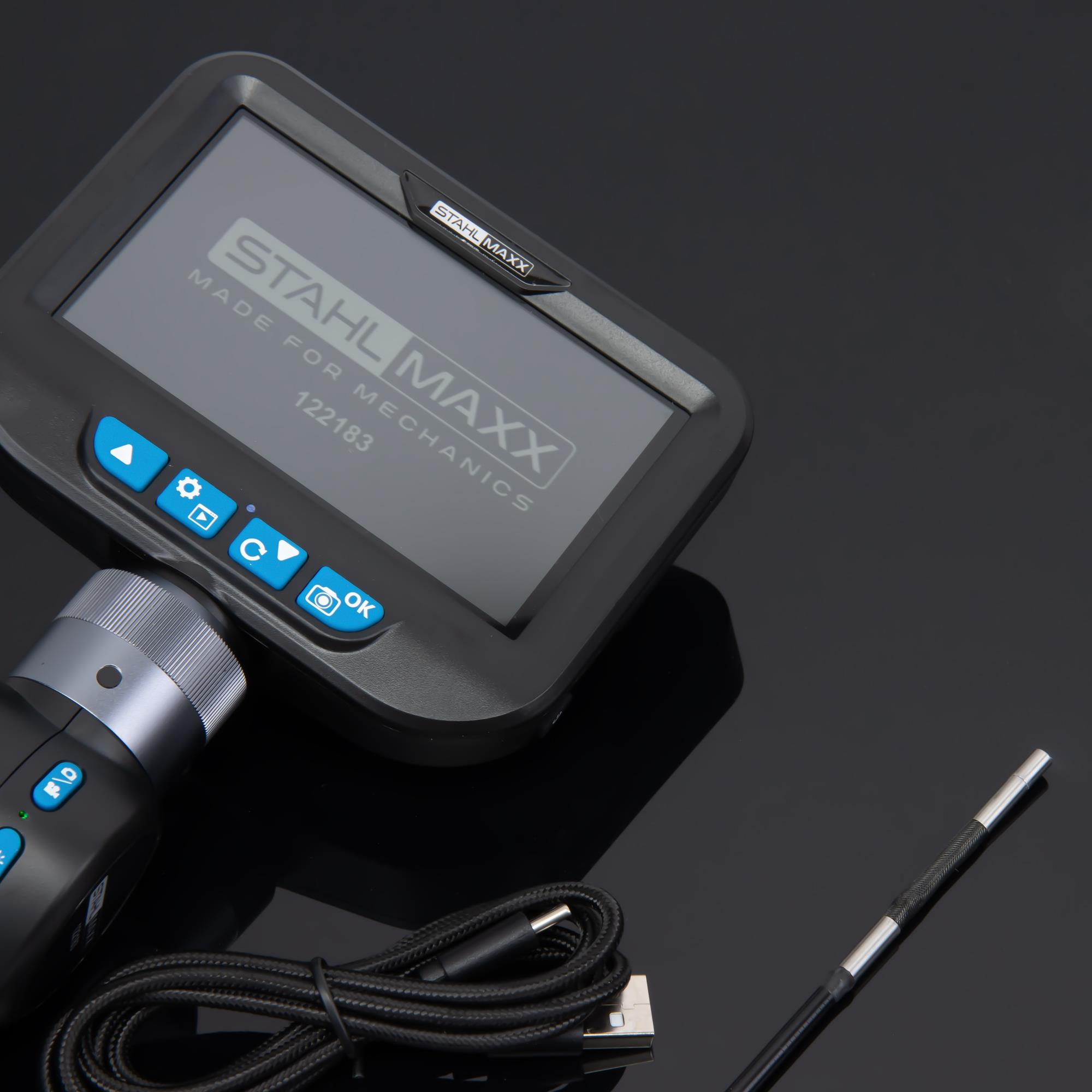 Endoskop-Farbkamera, 4 mm Kamerakopf, 180° schwenkbar, mit 6-fach LED und HD Farbdisplay ...