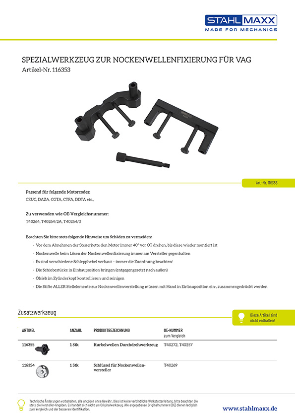 Nockenwellenfixierung, wie Audi VAG T40264 VW Spezialwerkzeug | VAG ...
